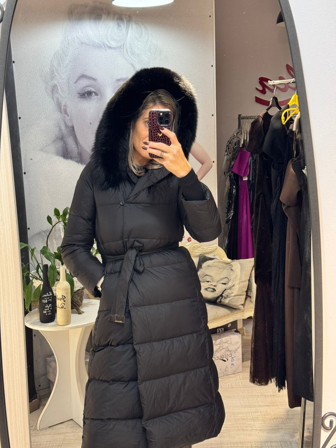 Geaca lunga din puf cu blana - Gyulia Fashion Dej