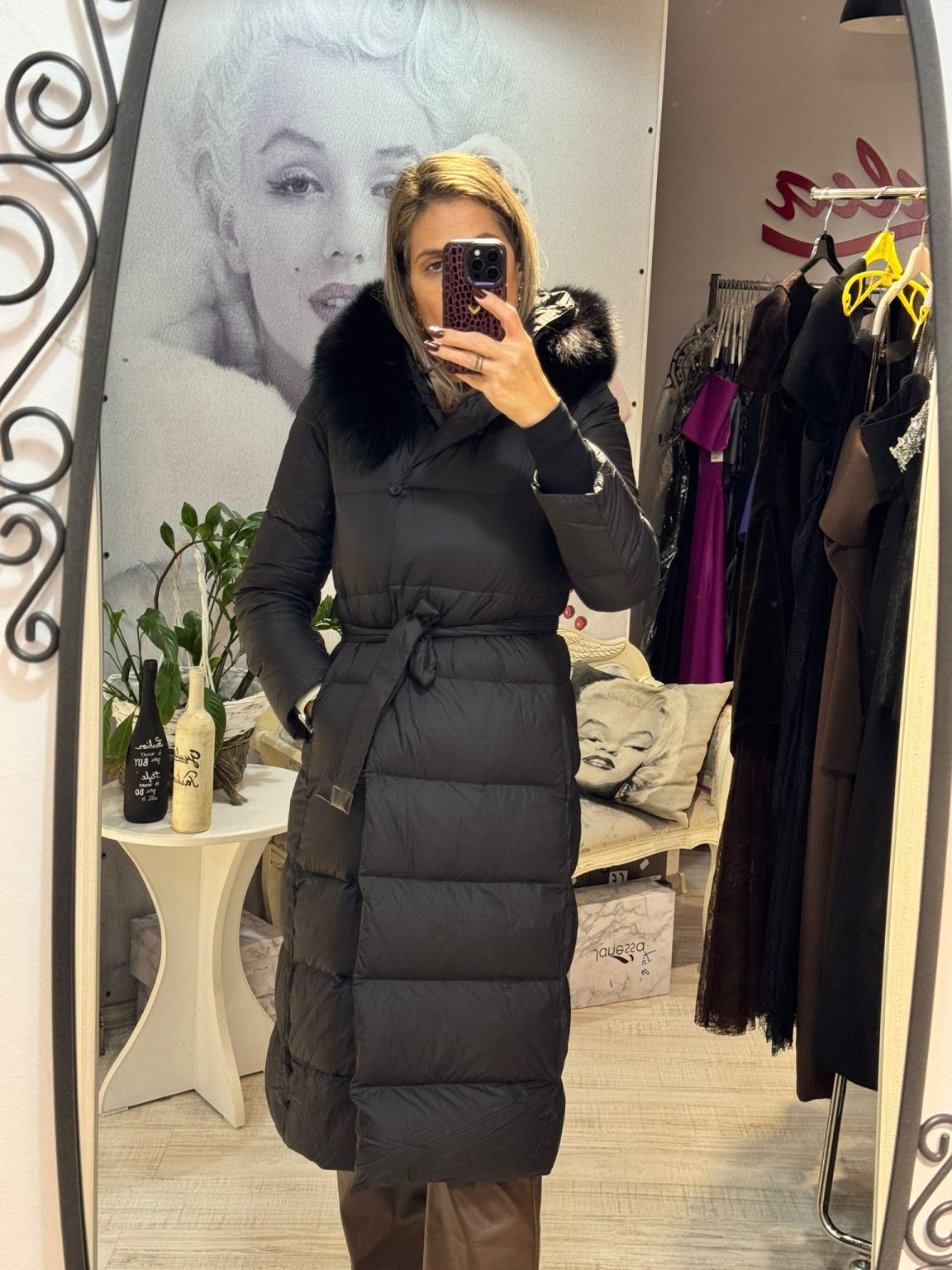 Geaca lunga din puf cu blana - Gyulia Fashion Dej